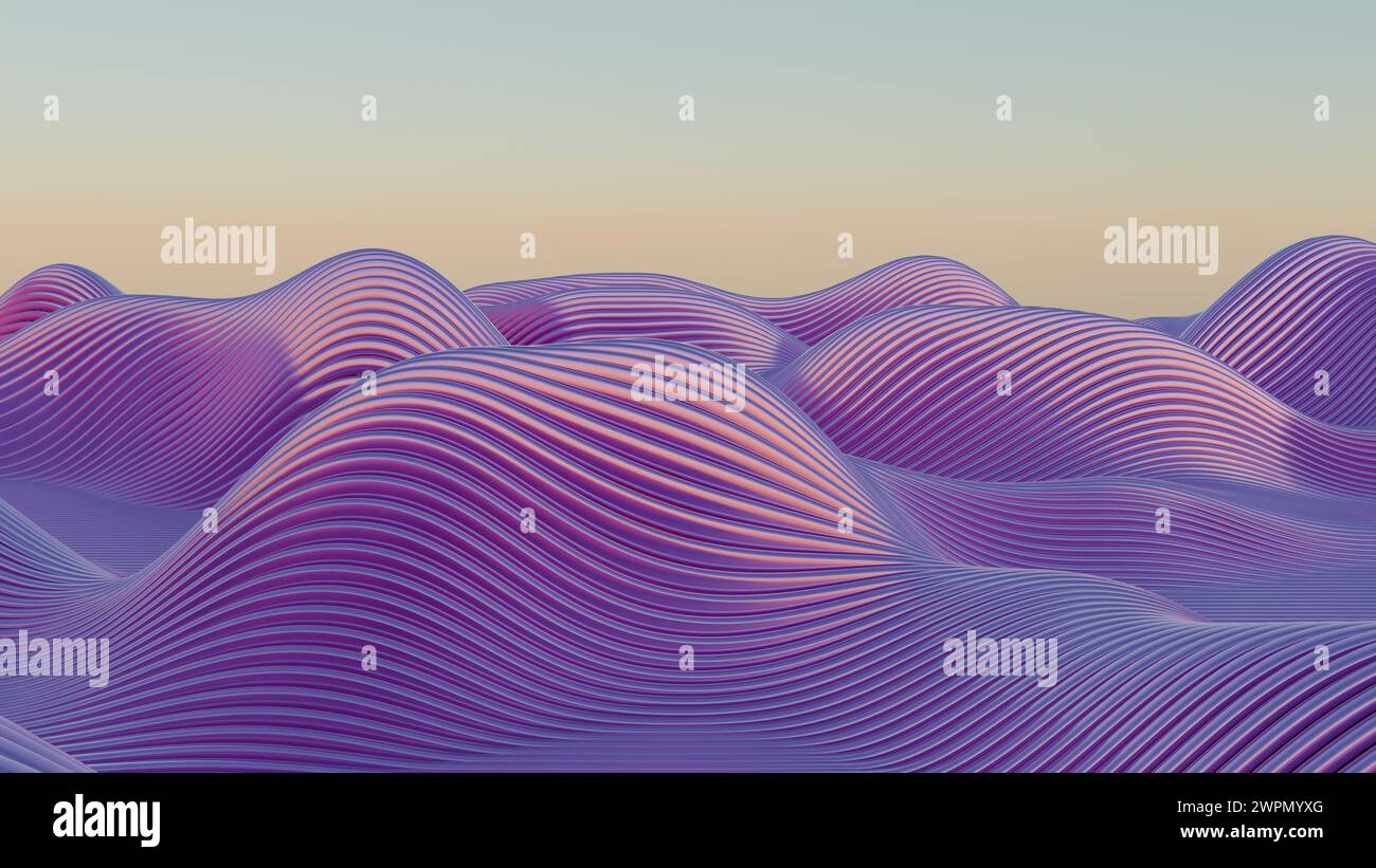 Waves of dynamic waveforms with effects, creating a visually rhythmic and harmonious composition ...