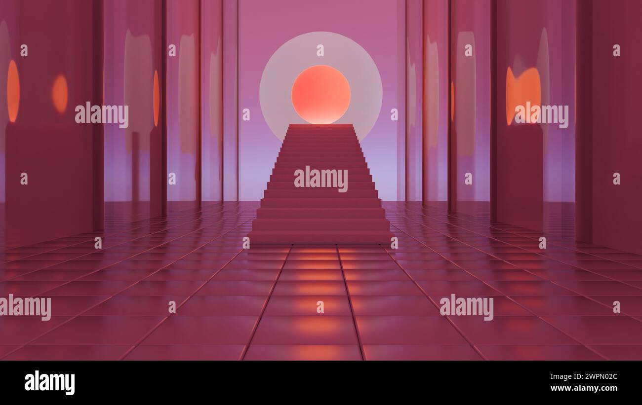 This 3D landscape embodies a minimalist retro style, featuring clean ...