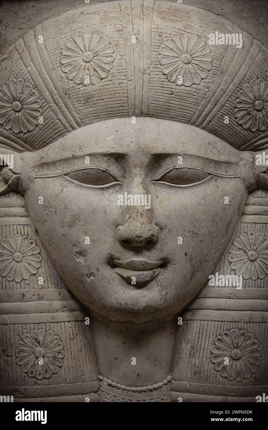 The face of the goddess Hathor, Egypt antique in Louvre Museum, Paris ...