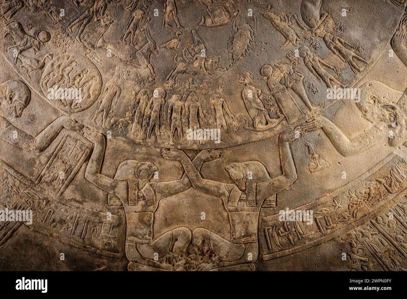 The Zodiac of Dendera, decorated ceiling detail in Louvre museum ...
