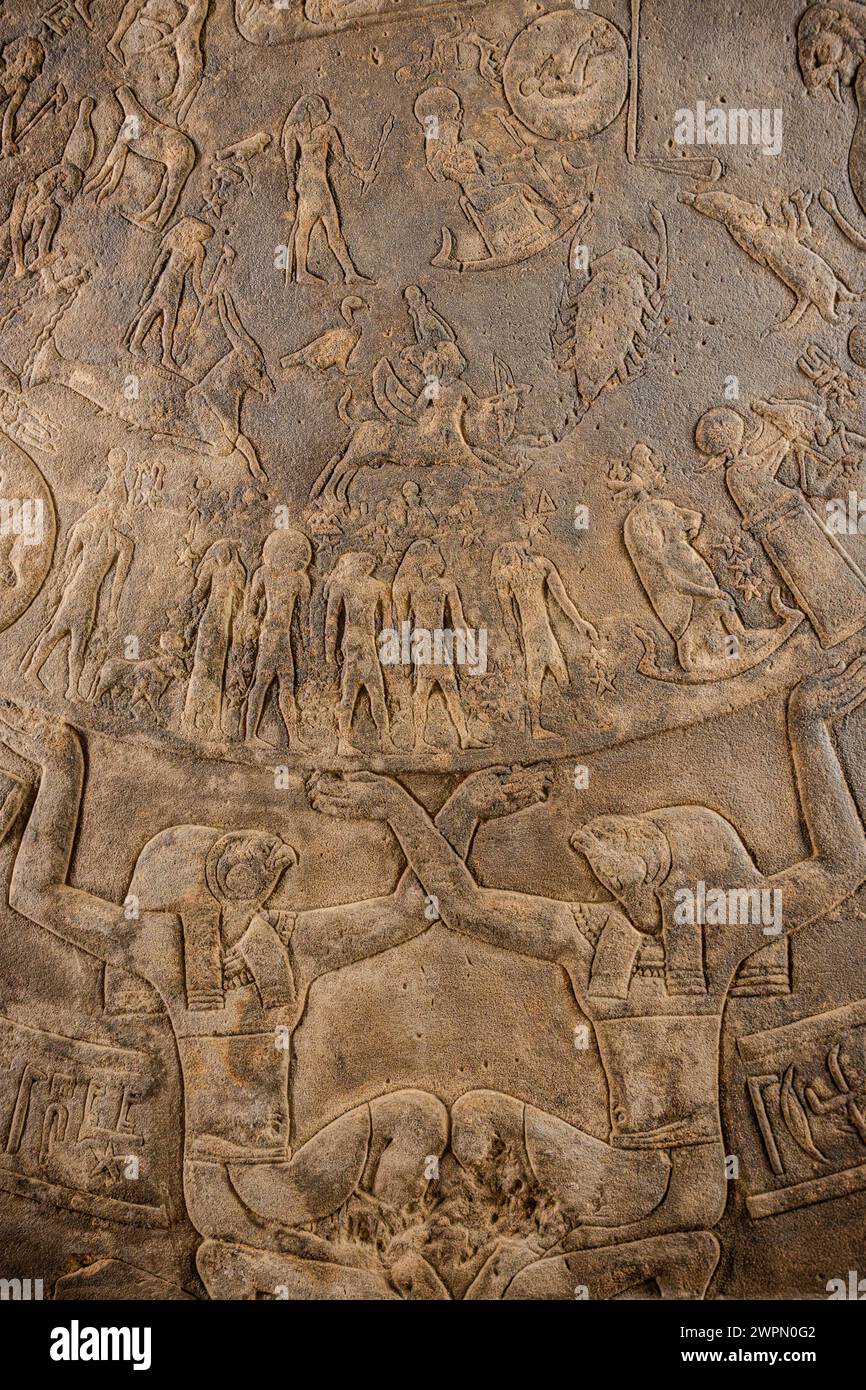 The Zodiac of Dendera, decorated ceiling detail in Louvre museum ...
