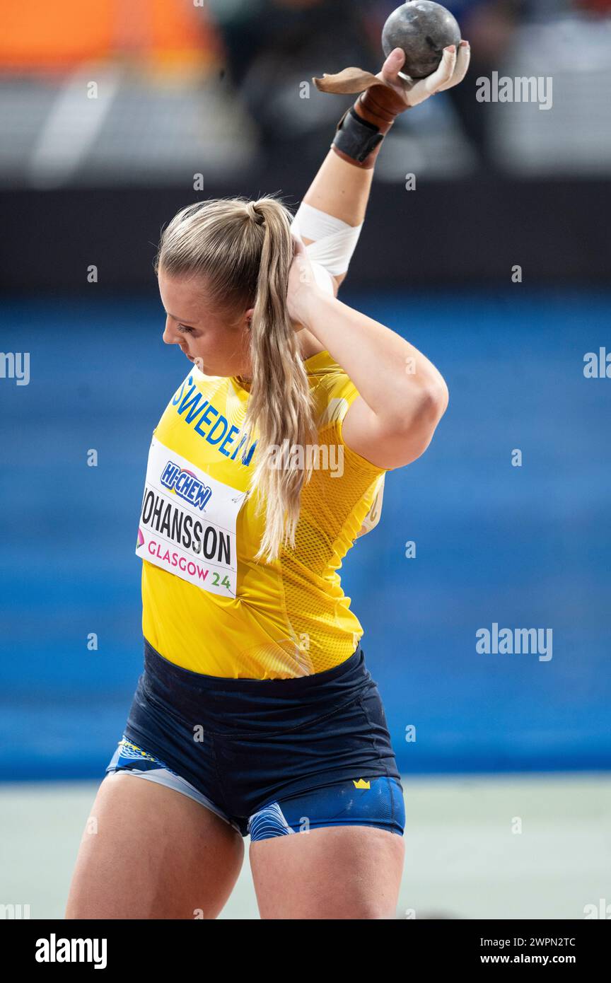 Axelina Johansson of Sweden competing in the women’s shot put at the ...