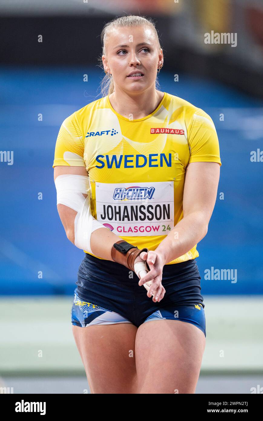 Axelina Johansson of Sweden competing in the women’s shot put at the ...