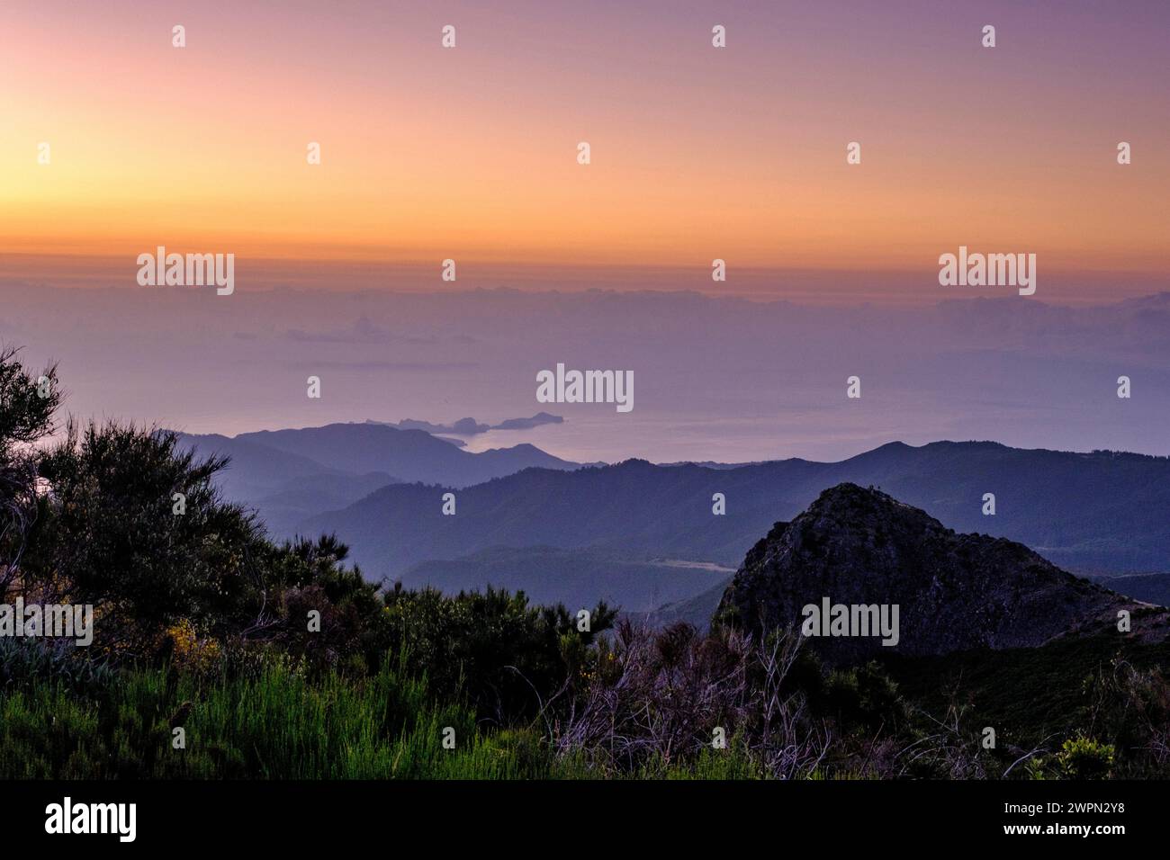 Sunrise in the highlands, view of Canical, Madeira, Portugal, Europe ...