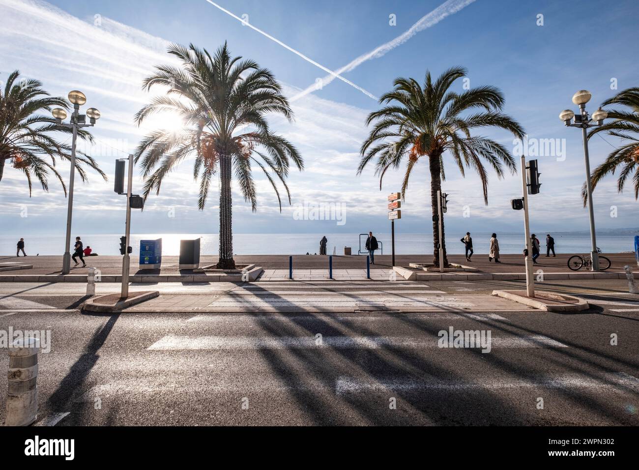 On the beach promenade of Nice, Nice in winter, South of France, Cote d ...