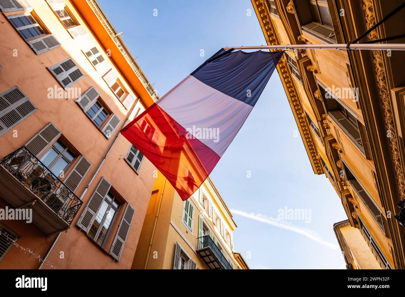 National flag of France in Nice, Nice in winter, South of France, Cote ...