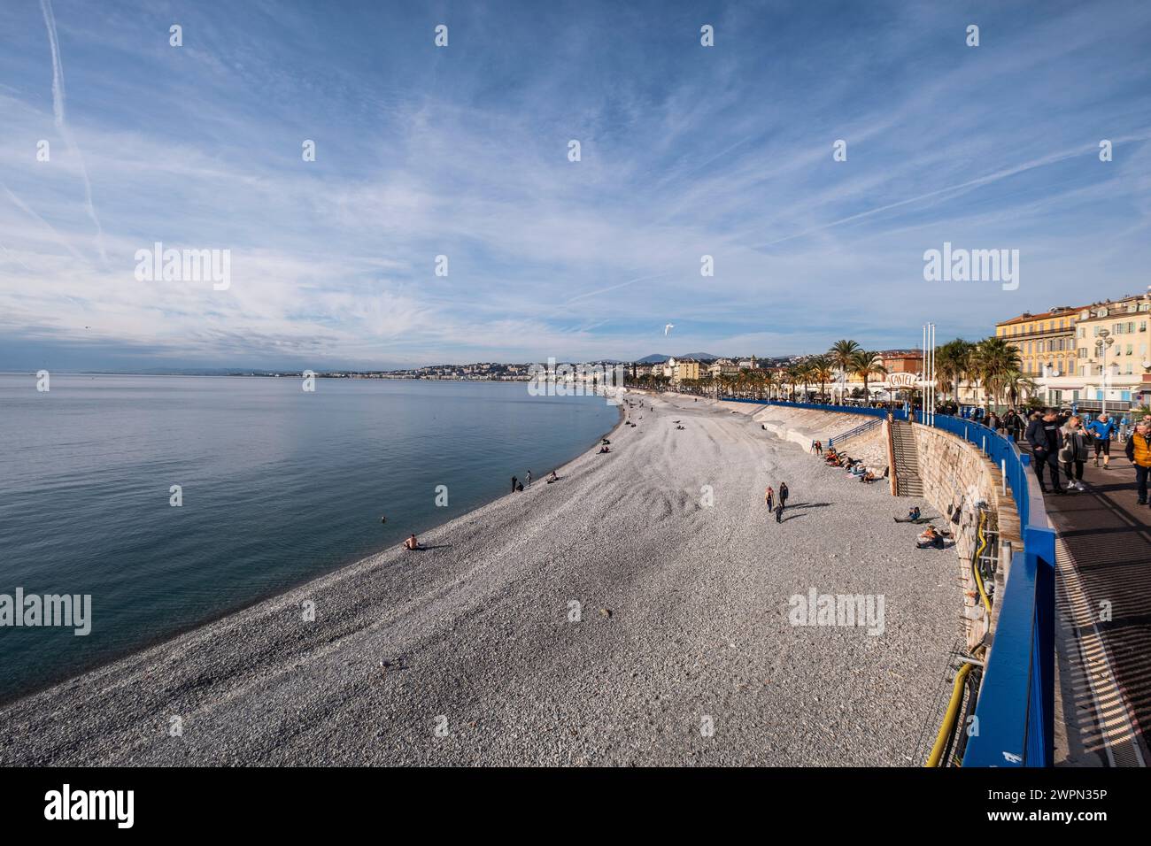 On the beach promenade of Nice, Nice in winter, South of France, Cote d ...