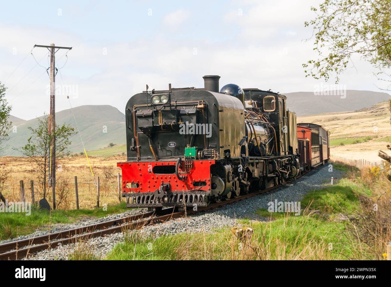 A Garratt with a passenger train on the Welsh Highland Railway, Gwynedd ...
