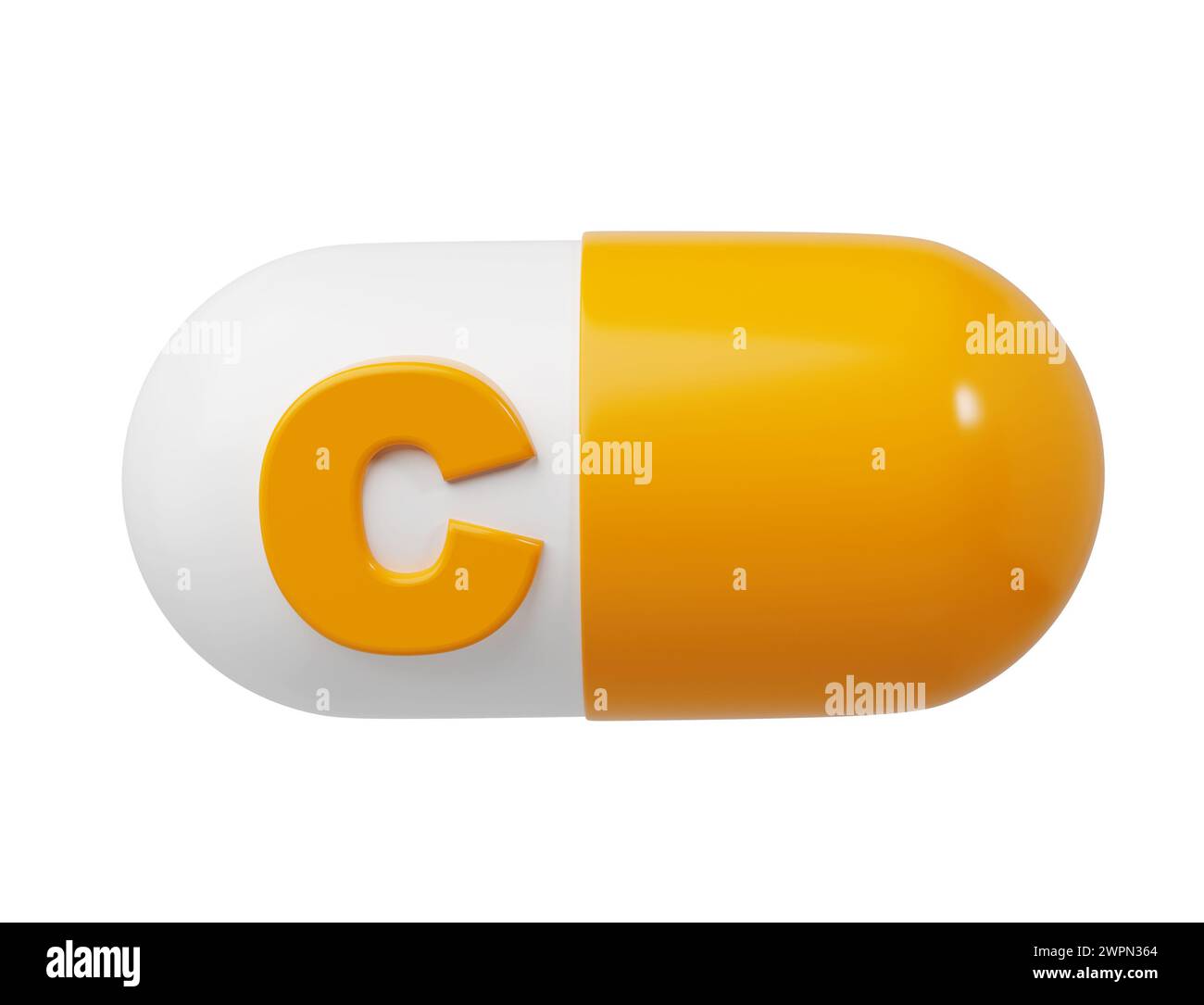 Orange pill or capsule filled with vitamin C. 3D Rendering illustration ...