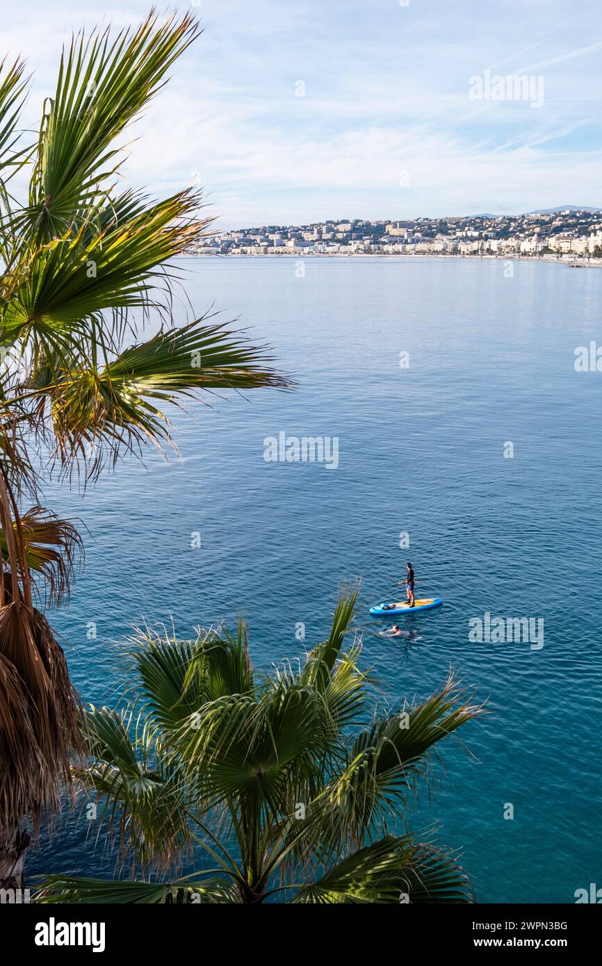On the beach promenade of Nice, Nice in winter, South of France, Cote d ...