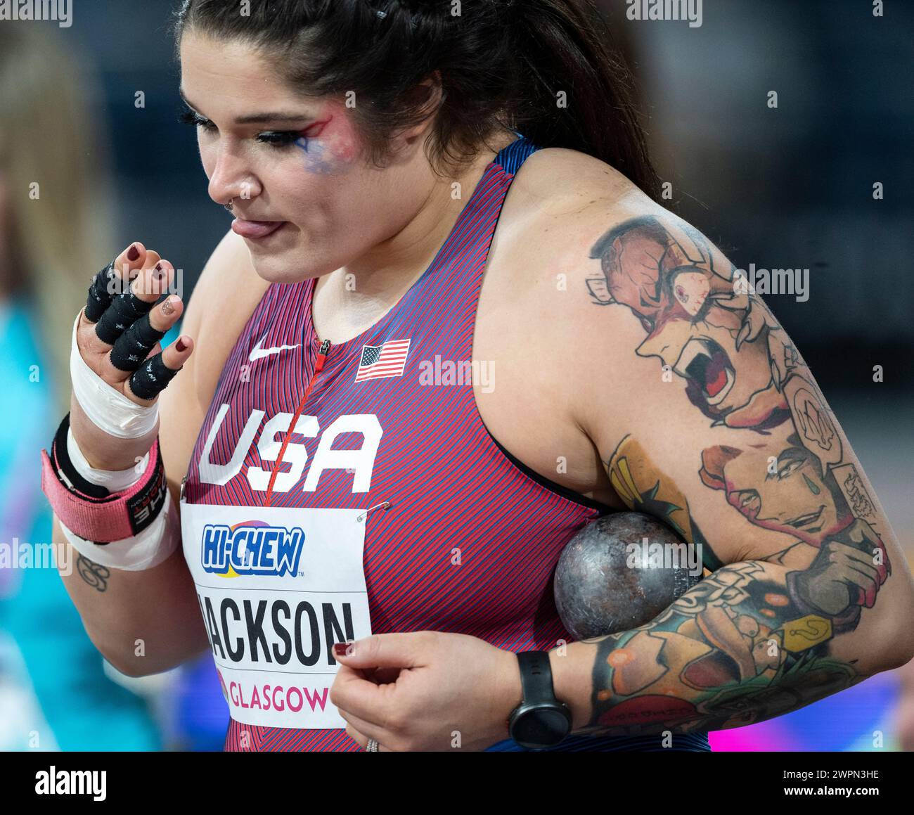 Chase Jackson of the USA competing in the women’s shot put at the World ...