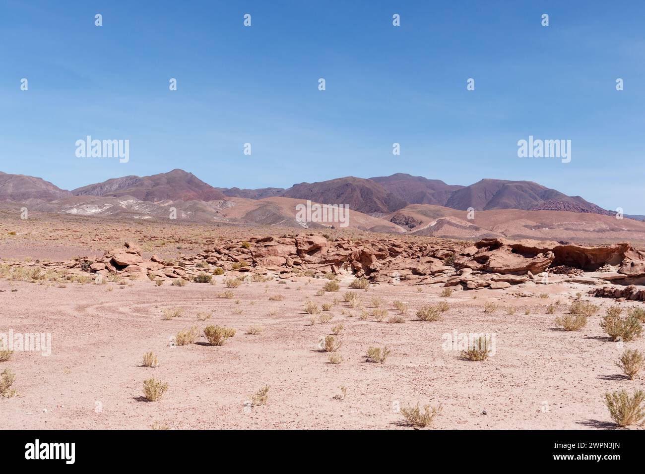 Dust or stone cirlce circle with mountains of Valle arcoiris or rainbow ...
