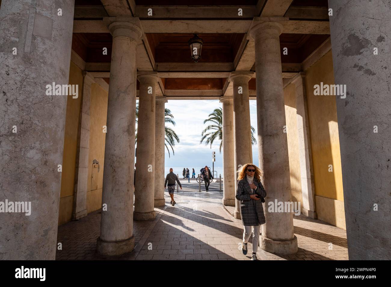 On the beach promenade of Nice, Nice in winter, South of France, Cote d ...