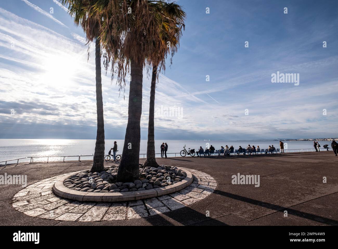 On the beach promenade of Nice, Nice in winter, South of France, Cote d ...