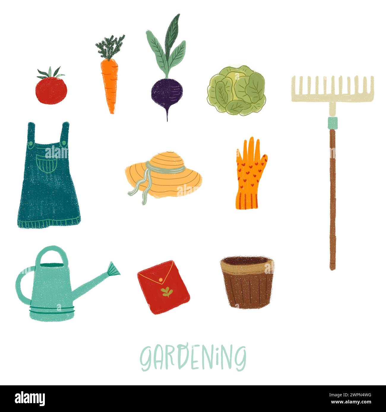 Colorful gardening tools elements illustration hand painted with ...