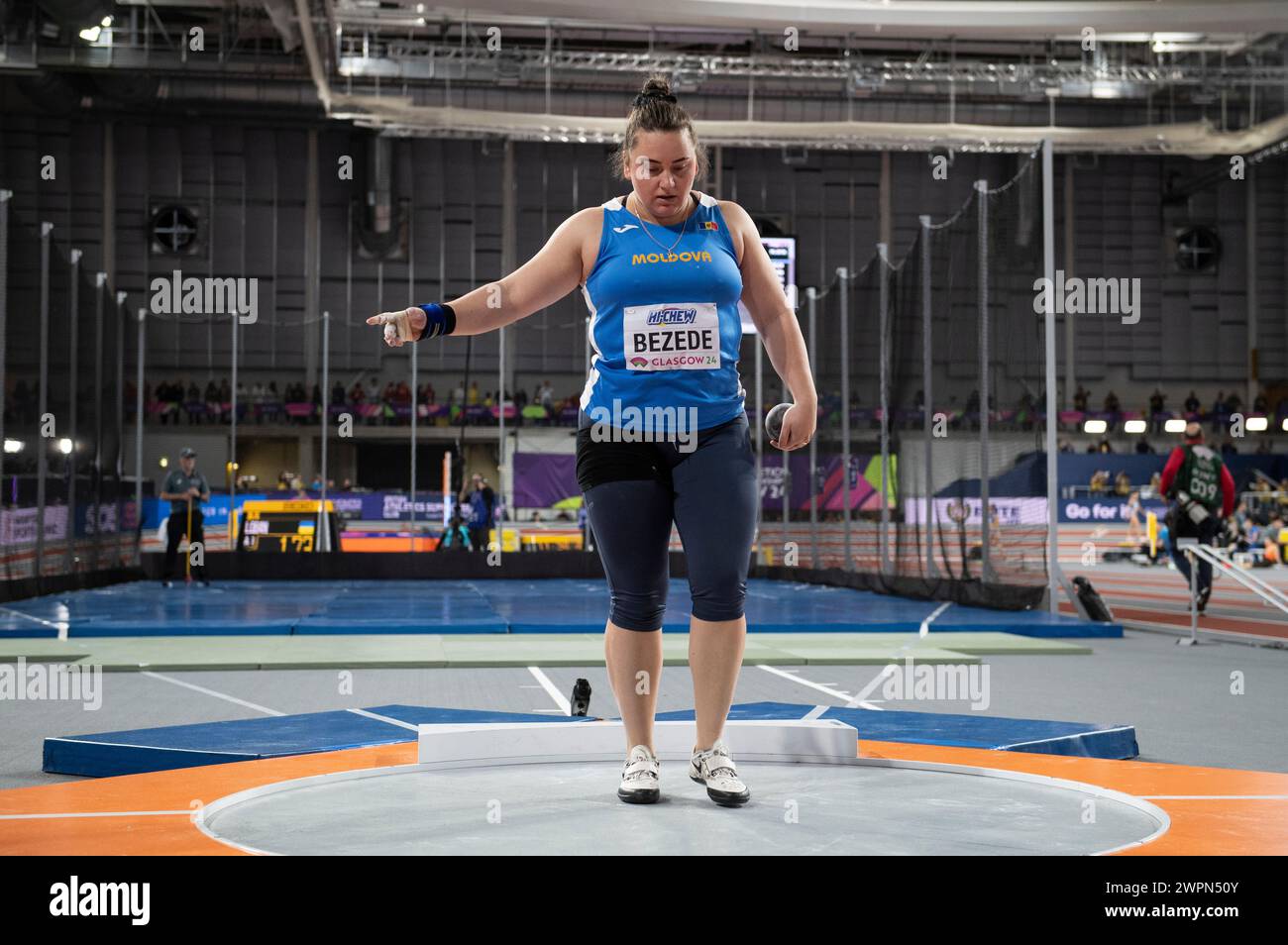 Dimitriana Bezede of Moldova competing in the women’s shot put at the ...