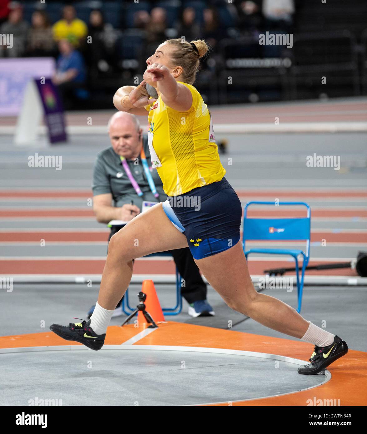 Fanny Roos of Sweden competing in the women’s shot put at the World ...