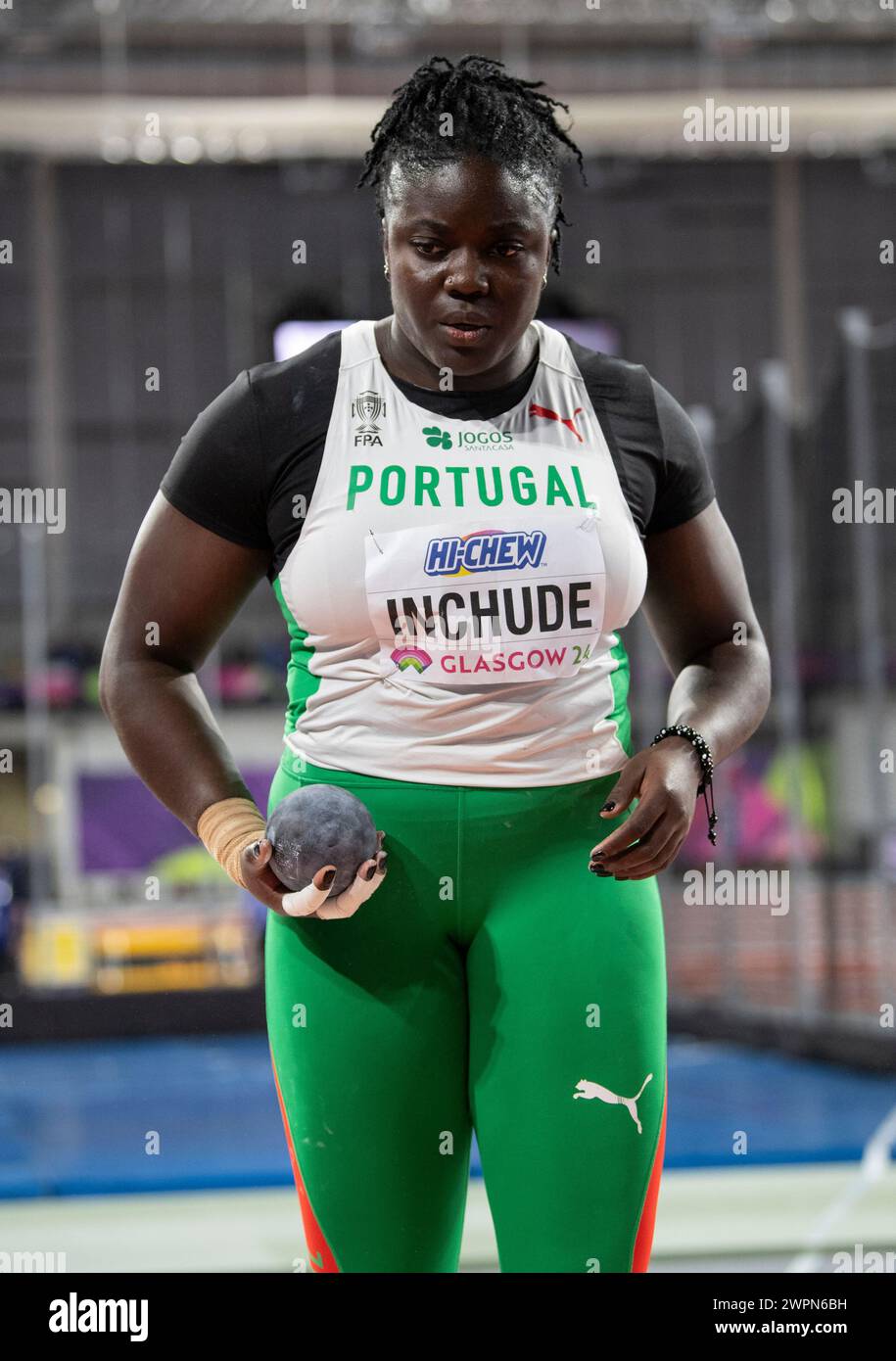 Jessica Inchude of Portugal competing in the women’s shot put at the ...