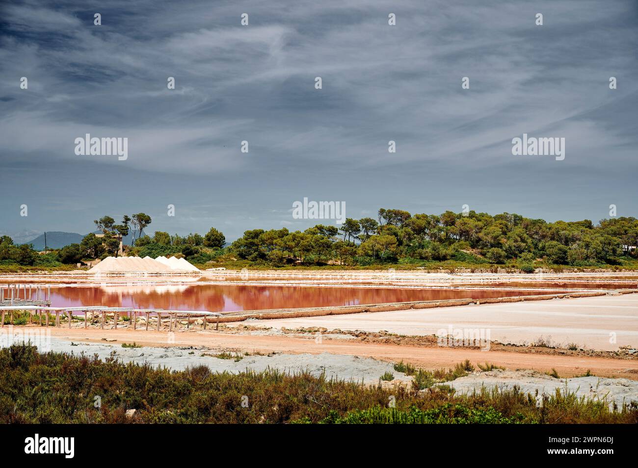 Salt lake on Mallorca, Salines de s'Avall, Cap de Ses Salines, means ...