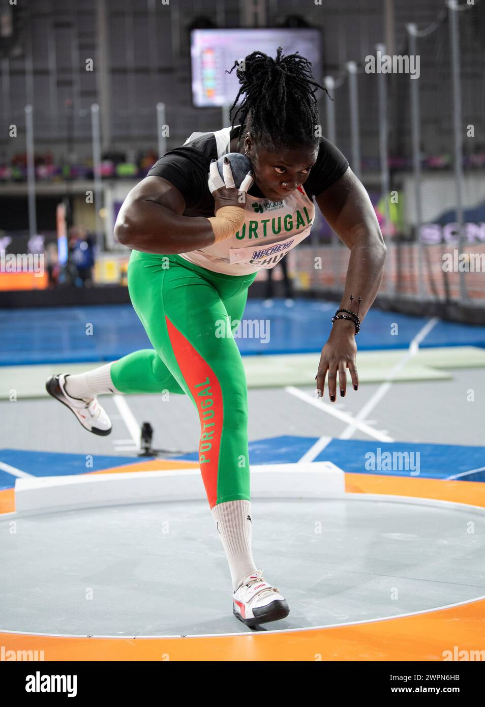 Jessica Inchude of Portugal competing in the women’s shot put at the ...