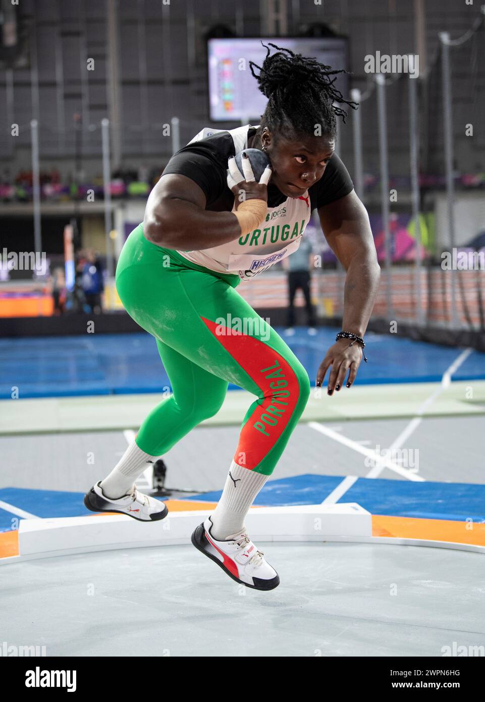Jessica Inchude of Portugal competing in the women’s shot put at the ...
