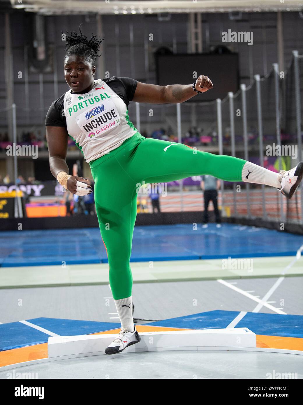 Jessica Inchude of Portugal competing in the women’s shot put at the ...