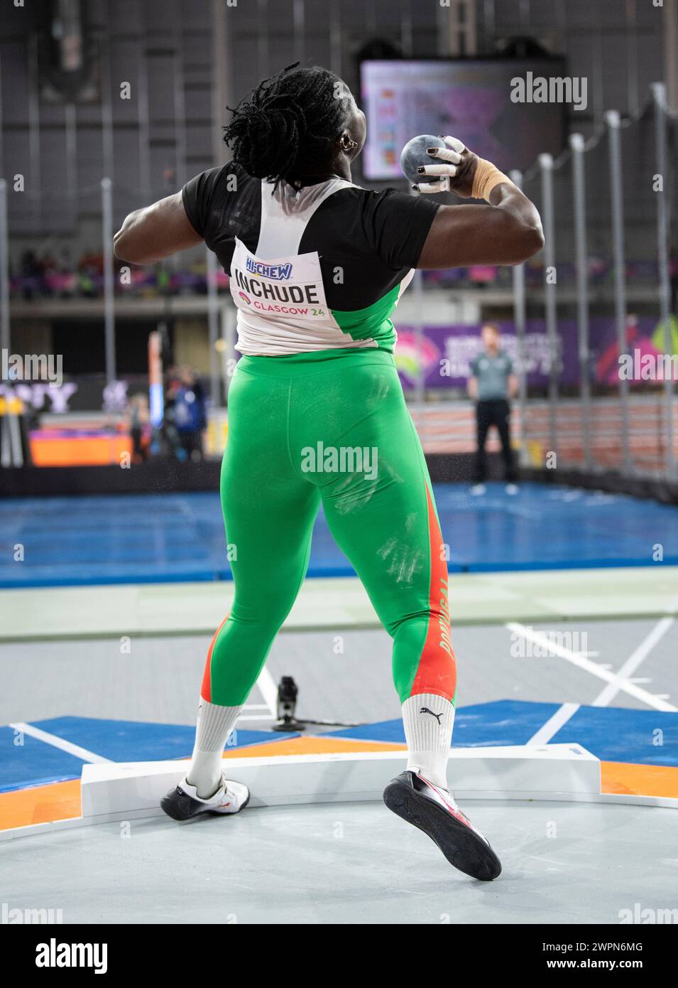 Jessica Inchude of Portugal competing in the women’s shot put at the ...