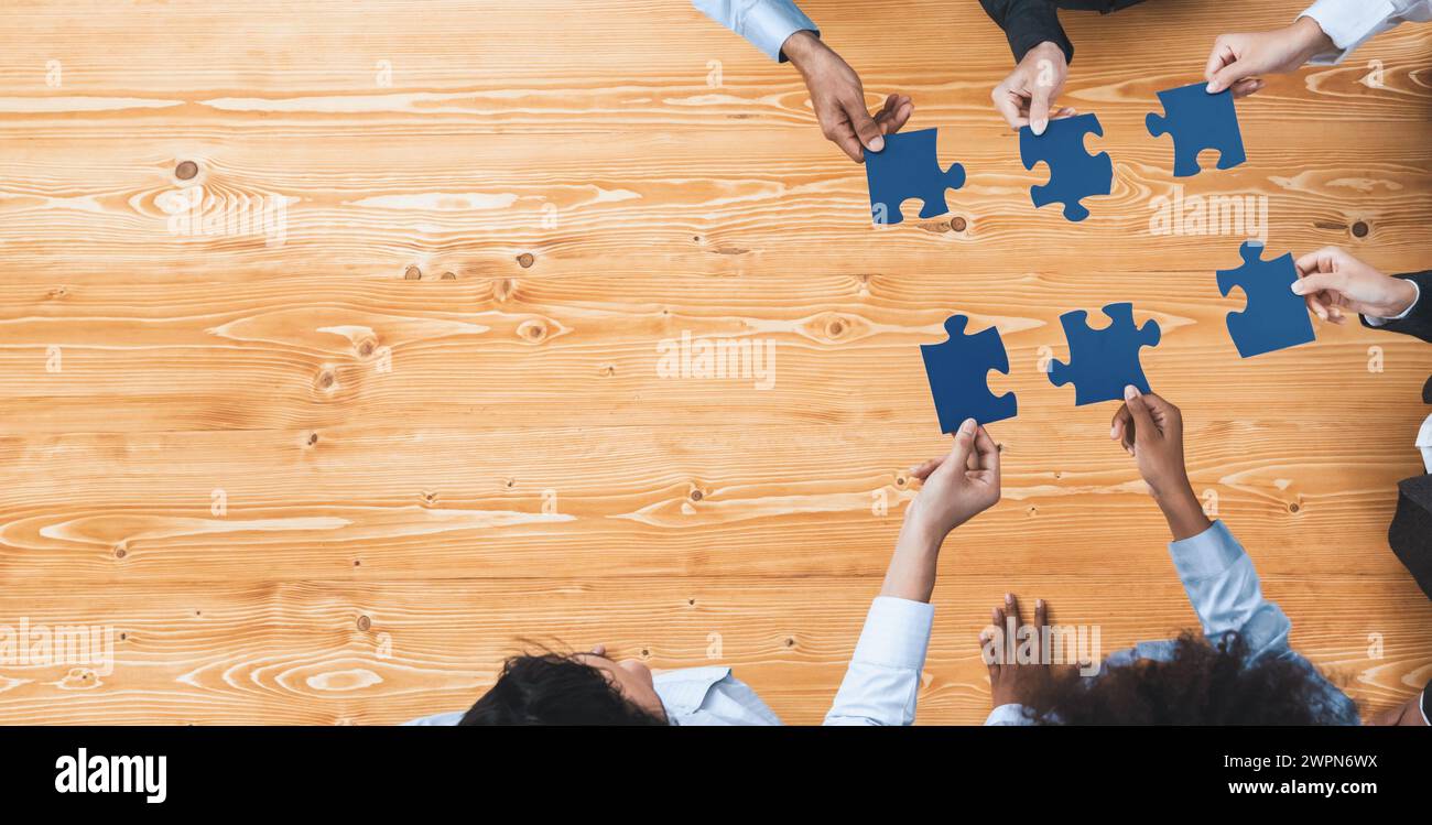 Panorama top view diverse corporate officer worker collaborate in ...