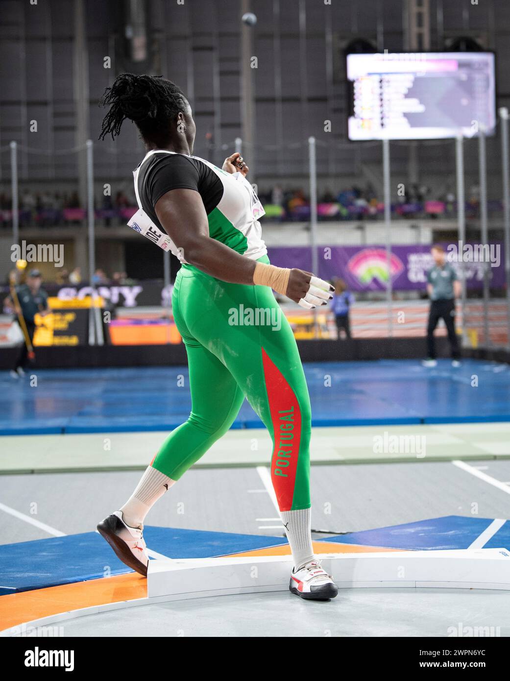 Jessica Inchude of Portugal competing in the women’s shot put at the ...