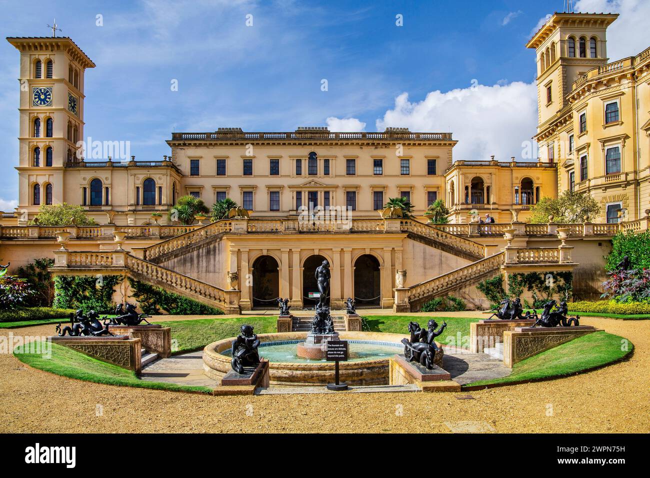 Garden front with fountain of osborne house hi-res stock photography ...