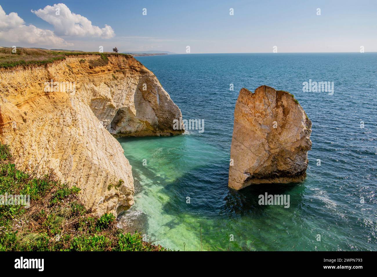 Steep coast with cliff at Freshwater Bay, Freshwater, Isle of Wight ...
