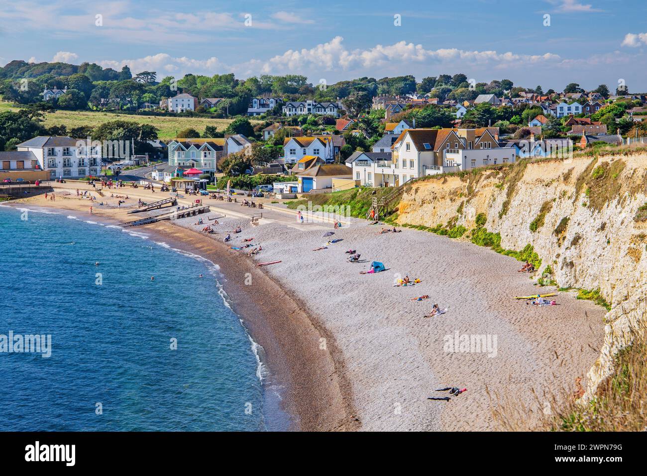 Beach with cliffs at Freshwater Bay, Freshwater, Isle of Wight ...