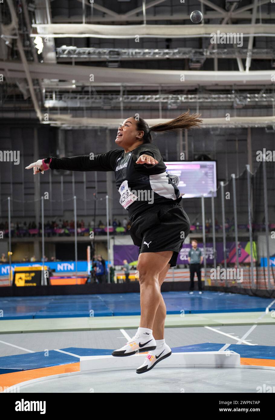 Maddison-Lee Wesche of New Zealand competing in the women’s shot put at ...