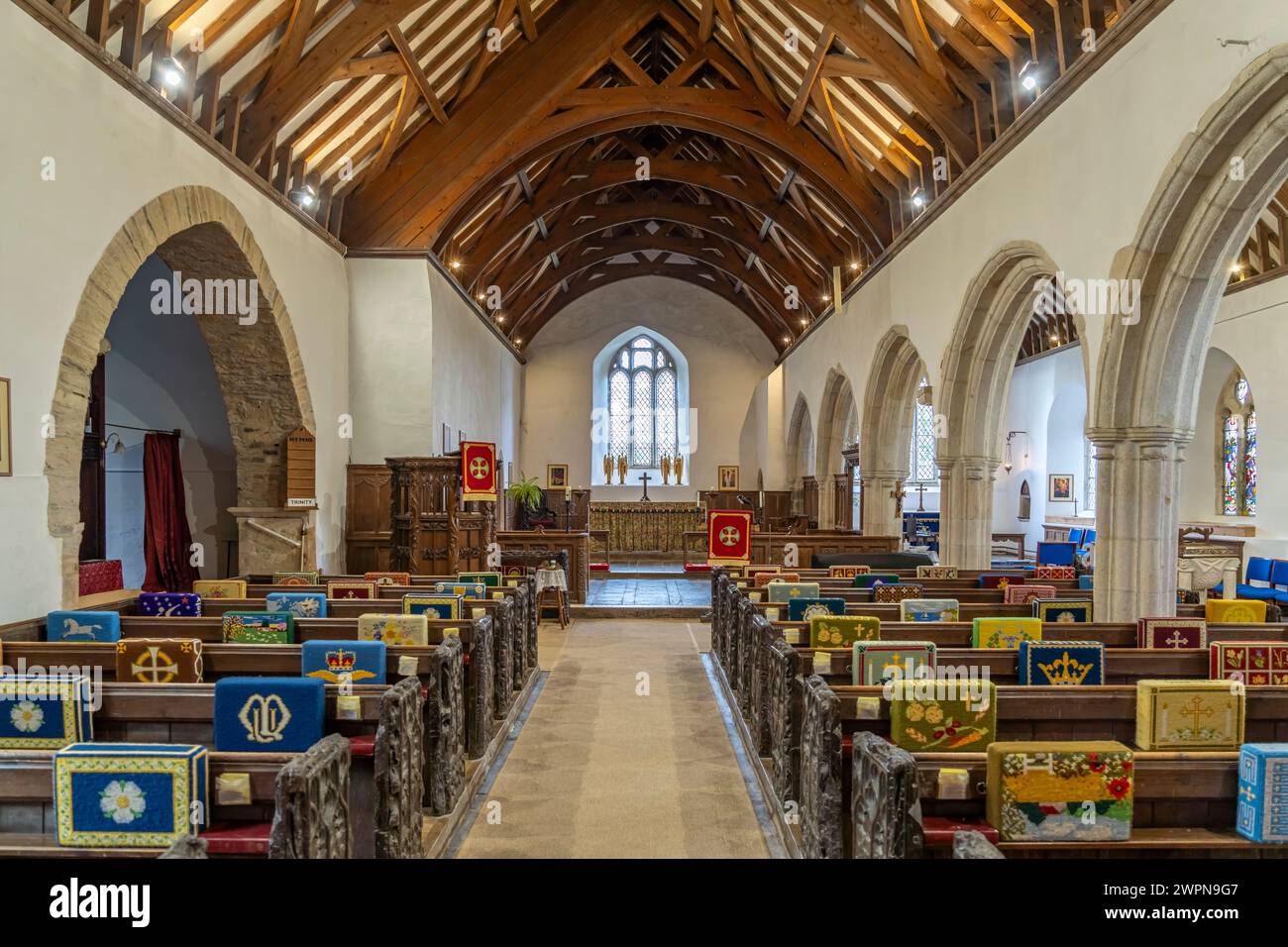 Interior of the church of St. Goran, Cornwall, England, Great Britain ...
