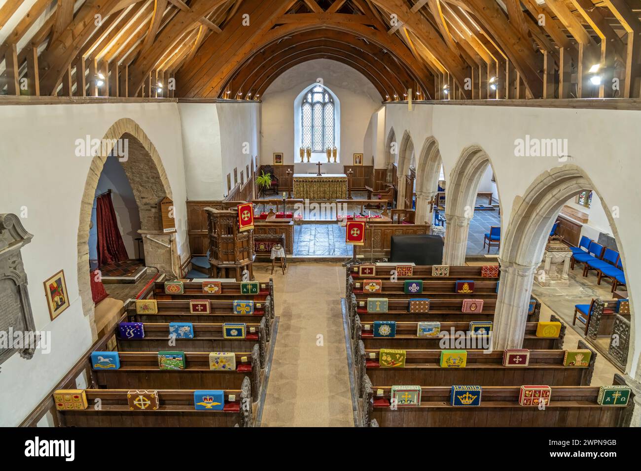 Interior of the church of St. Goran, Cornwall, England, Great Britain ...