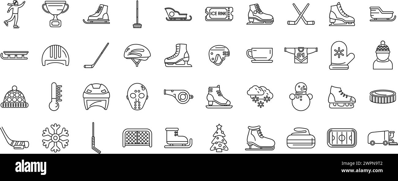 Ice rink icons set outline vector. Activity athlete champion. Skate ...
