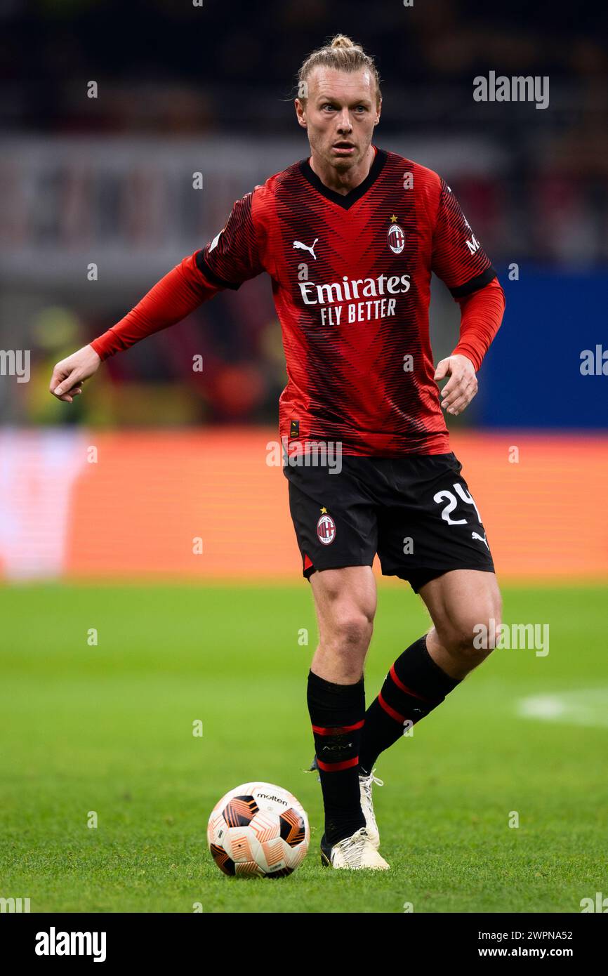 Milan, Italy. 7 March 2024. Simon Kjaer of AC Milan in action during ...