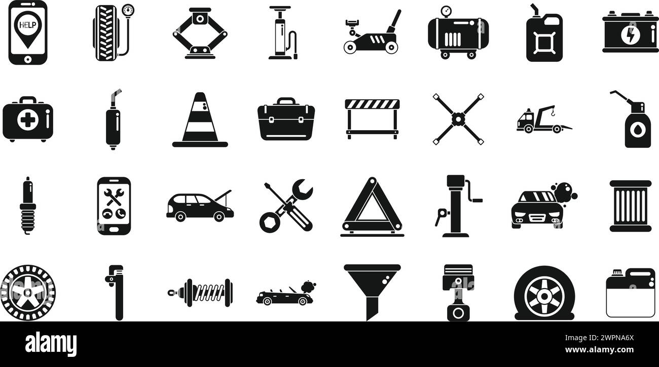 Roadside assistance icons set simple vector. Car accident insurance ...