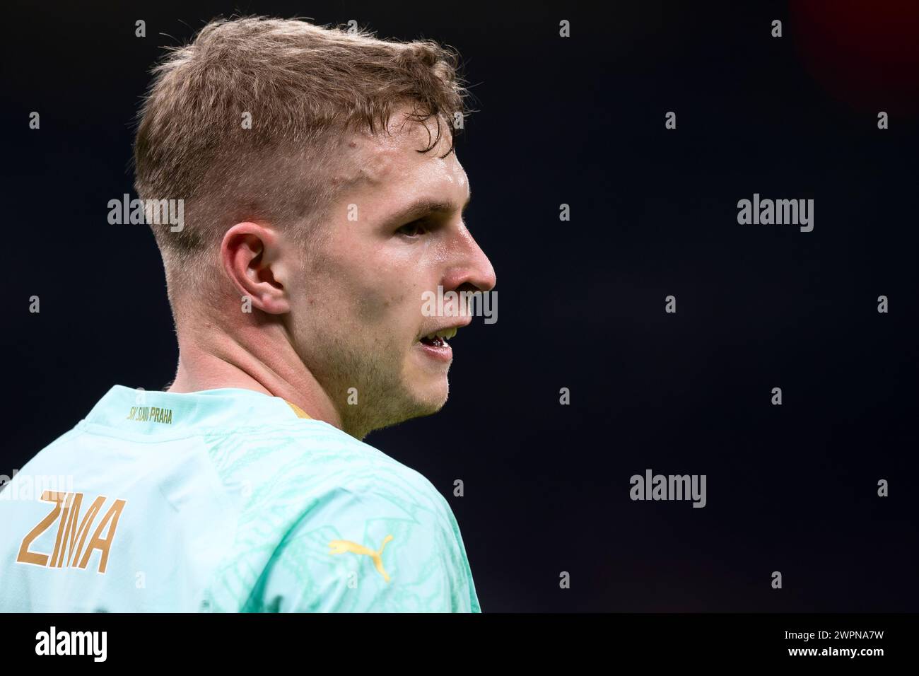 Milan, Italy. 7 March 2024. David Zima of SK Slavia Praha looks on ...