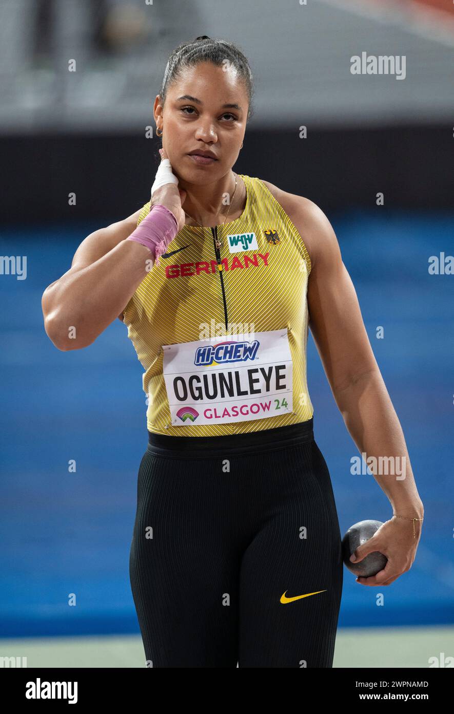 Yemisi Ogunleye of Germany competing in the women’s shot put at the ...