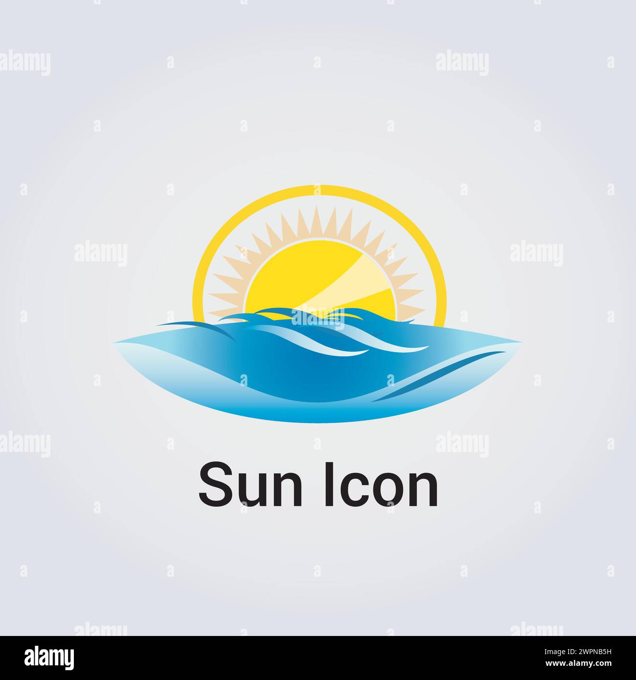 Icon Nature, Sun Sunset and Ocean Landscape, Water Sun and Wind Energy ...