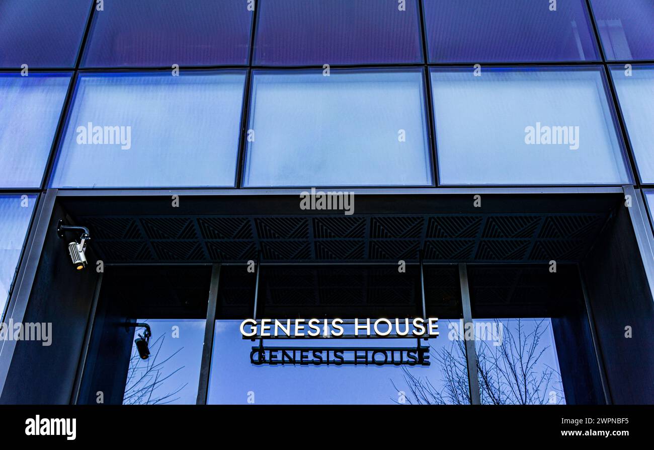 Genesis House electric vehicle showroom, building exterior, low angle ...
