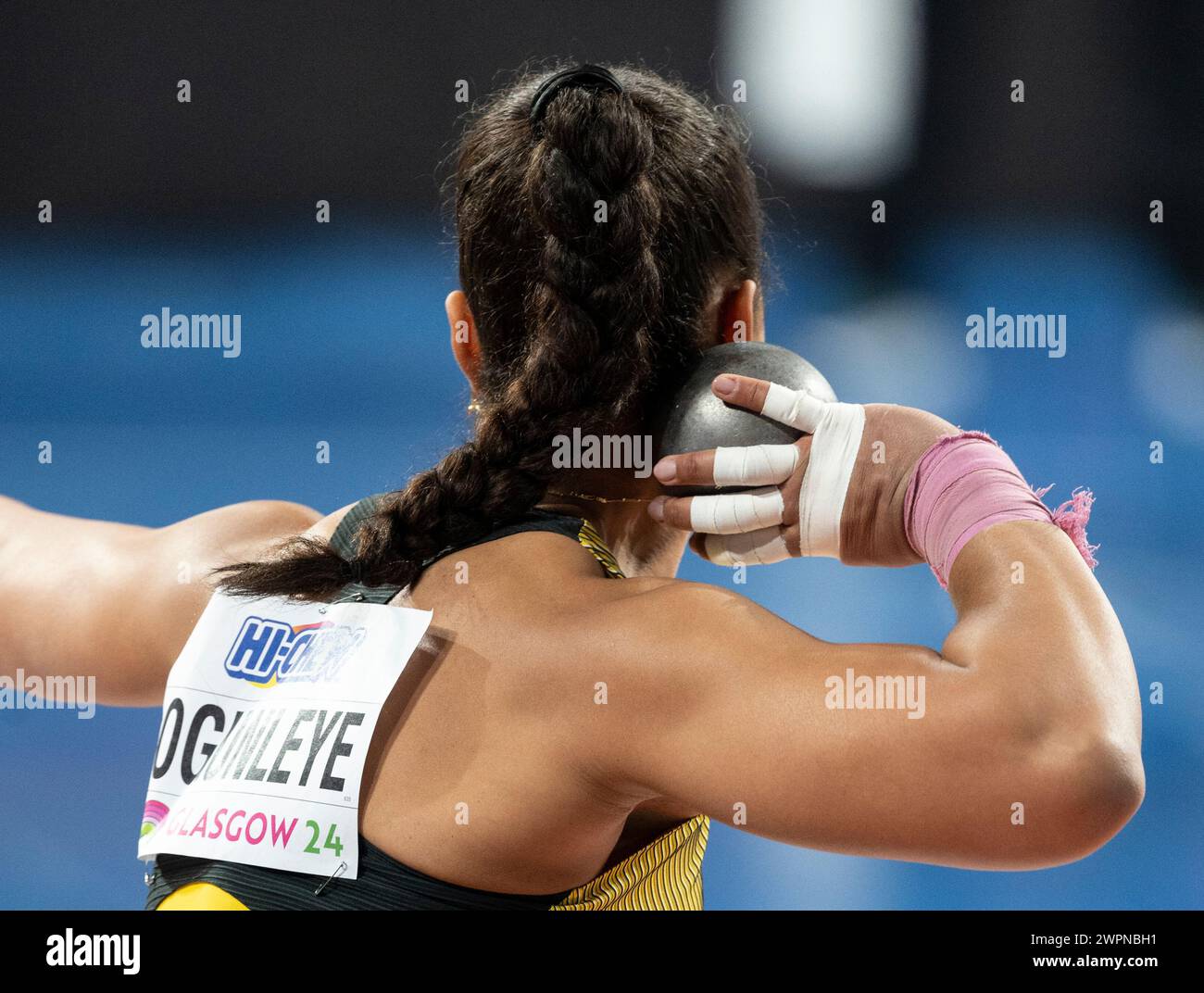 Yemisi Ogunleye of Germany competing in the women’s shot put at the ...