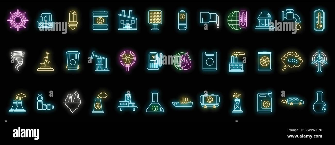 Global warming icons set outline vector. Climate change. Earth warm ...