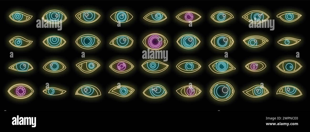 Eyes icons set outline vector. Face organ. People eyes anatomy neon ...