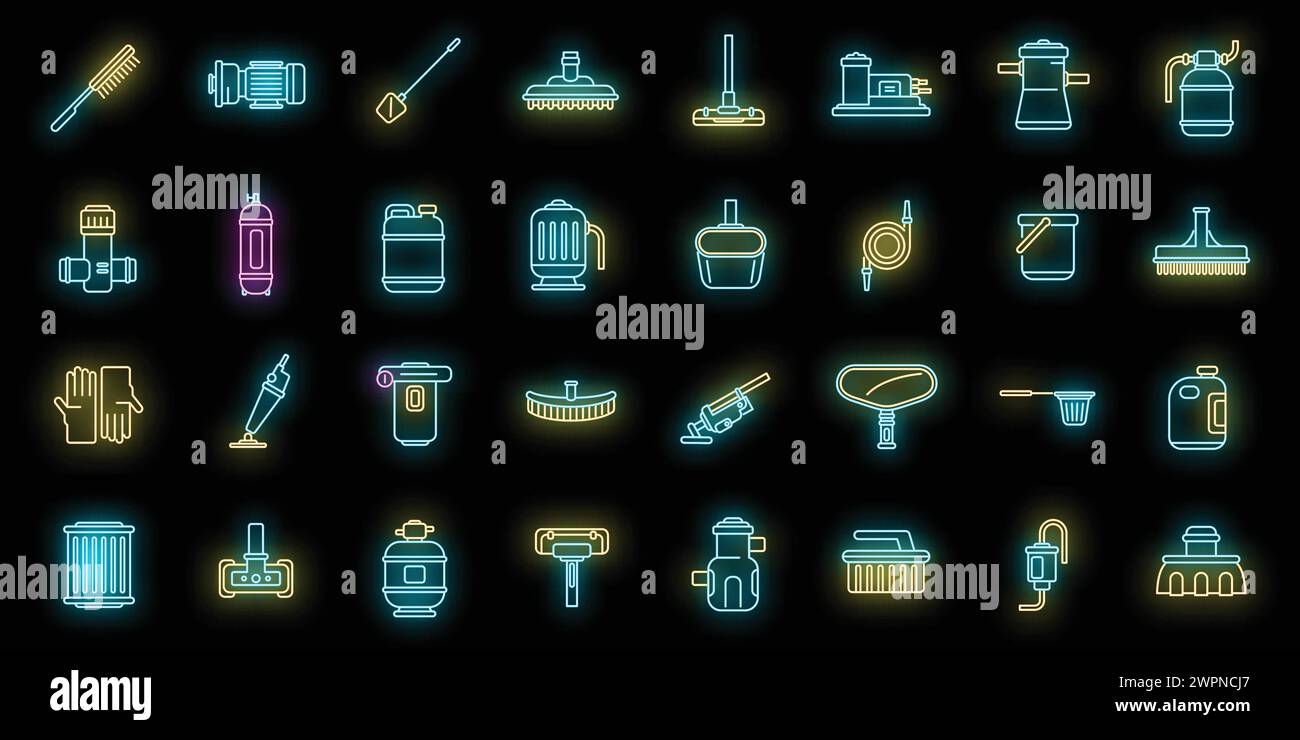 Pool cleaning icons set outline vector. Brush backet. Swimming care ...