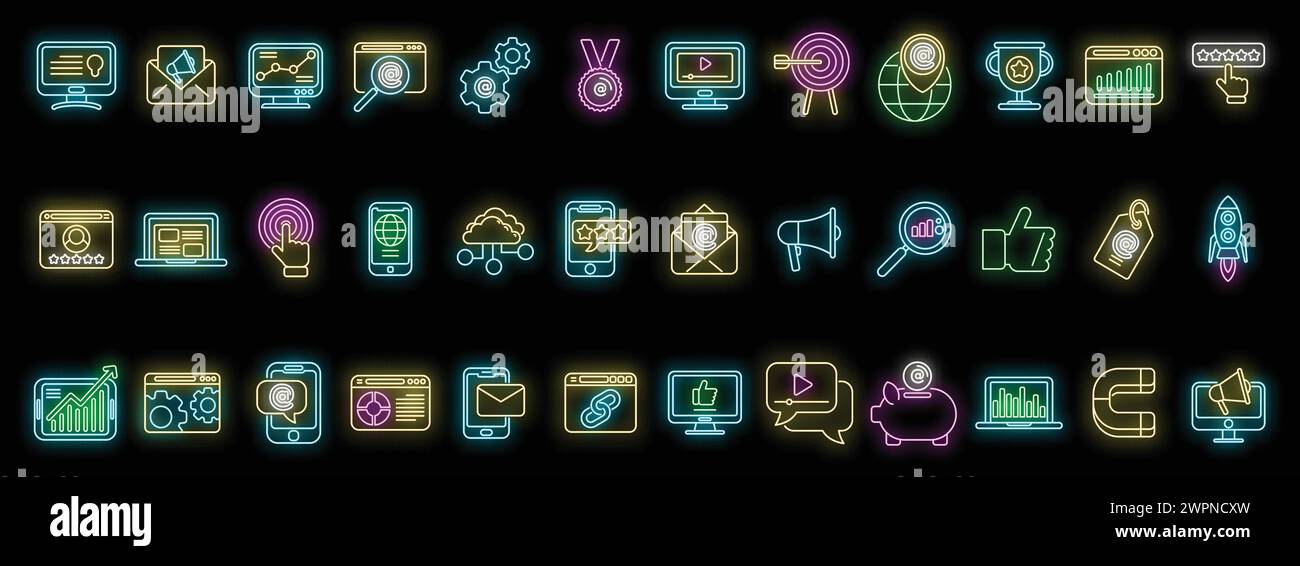 Online marketing icons set outline vector. Digital campaign. Email ...