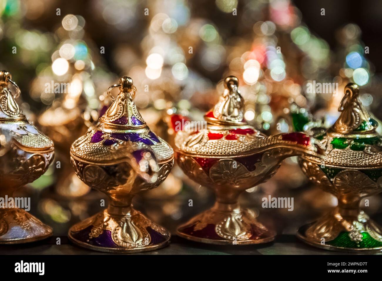 close-up of the famous Arabian lamp of the Genie from the film Aladdin ...