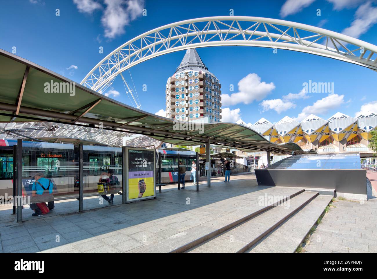 Blaak railroad station, streetcar, market, district, house facade ...