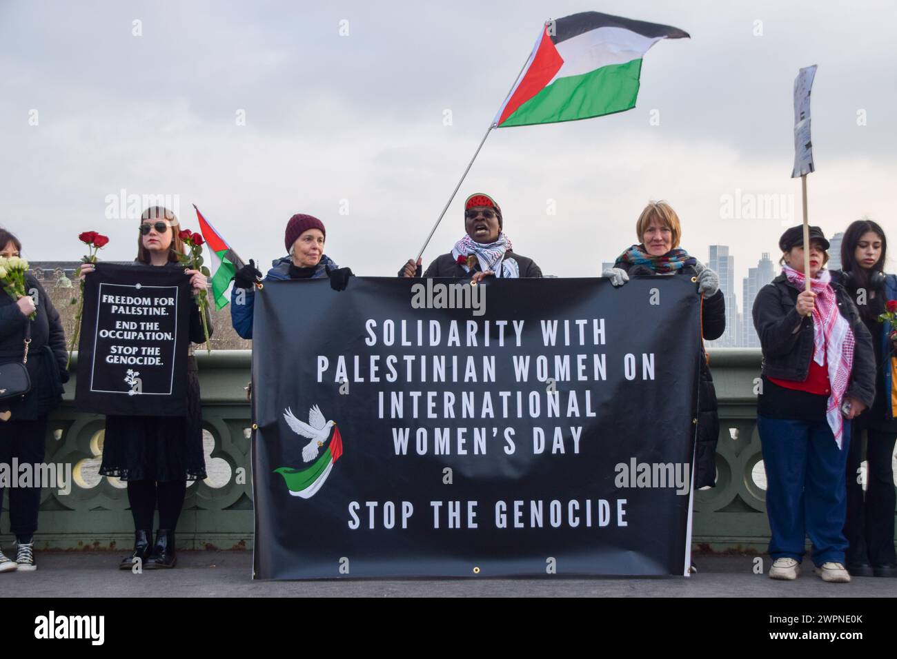 London, England, UK. 8th Mar, 2024. Pro-Palestine protesters form a ...